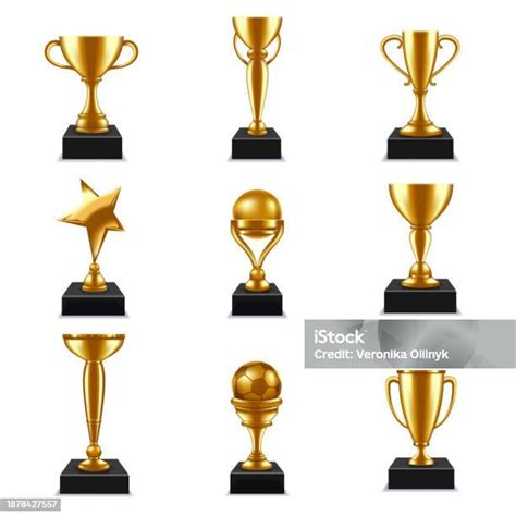 금상 스타 업적 골드 트로피 클래식 챔피언십 컵 고립 된 벡터 일러스트 세트 3차원 형태에 대한 스톡 벡터 아트 및 기타 이미지 3차원 형태 Championship