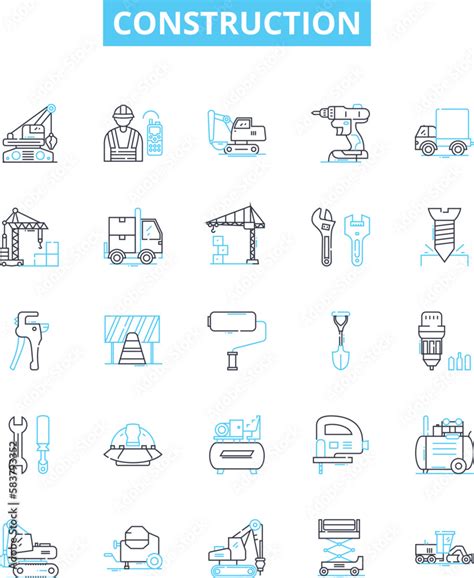 Construction Vector Line Icons Set Build Structure Construct Architect Edifice Engineering