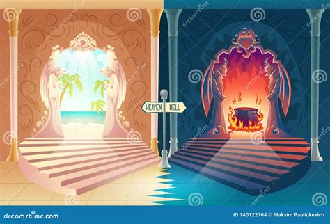 Hell And Heaven As A Choice Pictured As Words Hell Heaven On Doors