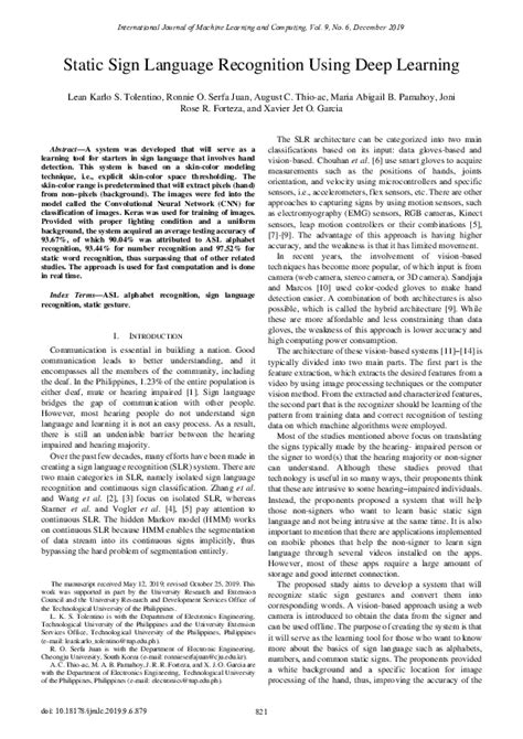pdf static sign language recognition using deep learning