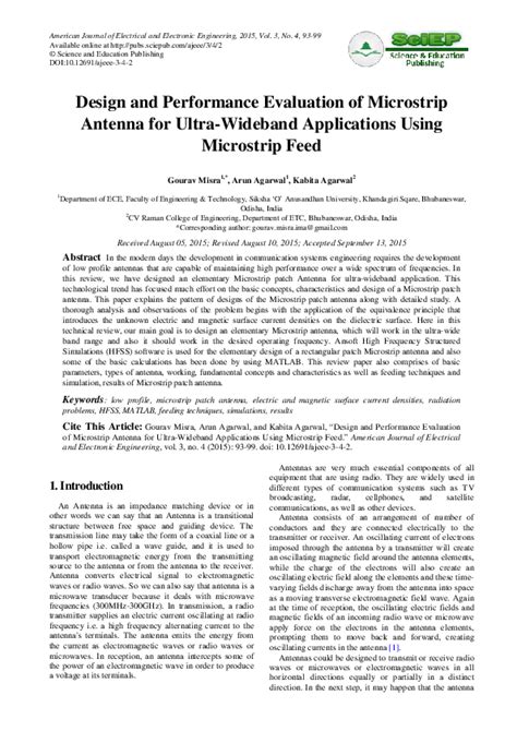 Pdf Design And Performance Evaluation Of Microstrip Antenna For Ultra Wideband Applications