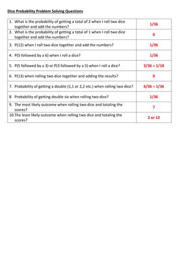 Two Dice Probability Relative Frequency Expectation Experiment Game
