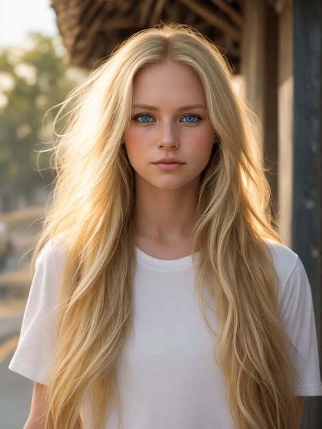 Premium Photo Female Model With Blue Eyed Blond Picture Ai Generated