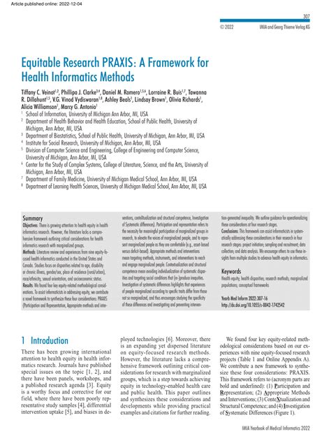 pdf equitable research praxis a framework for health informatics methods