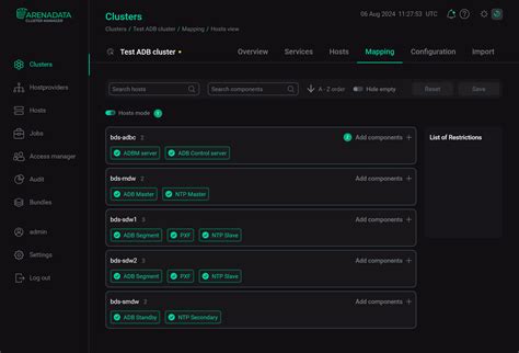 Сопоставление сервисных компонентов Adb хостам кластера с помощью Adcm Offline Adb Arenadata Docs