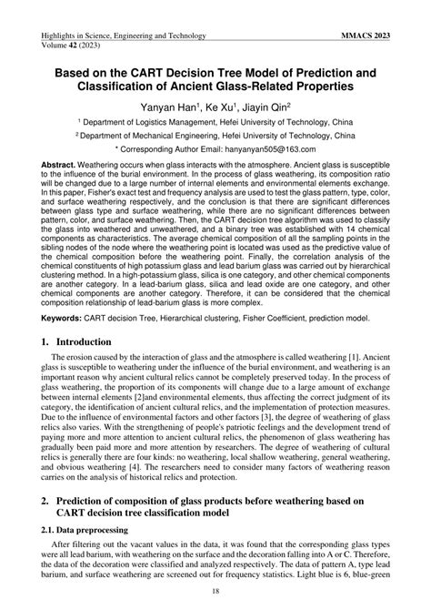 Pdf Based On The Cart Decision Tree Model Of Prediction And Classification Of Ancient Glass