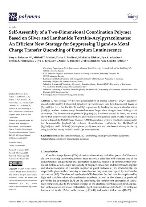 Pdf Self Assembly Of A Two Dimensional Coordination Polymer Based On Silver And Lanthanide