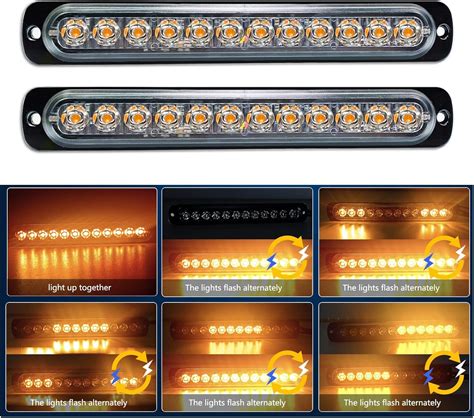 Willpower 2pcs 75 Inch Led Strobe Warning Lights Amber 12 Led Safety