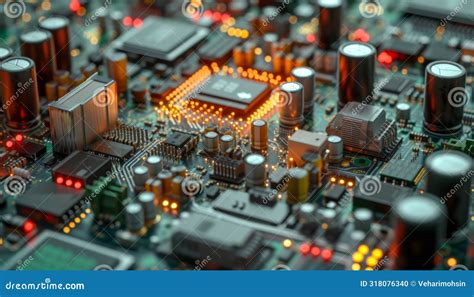 Computer Chip Semiconductor With Electrical Component Motherboard Transistor Resistor