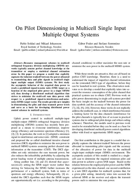 pdf on pilot dimensioning in multicell single input multiple output