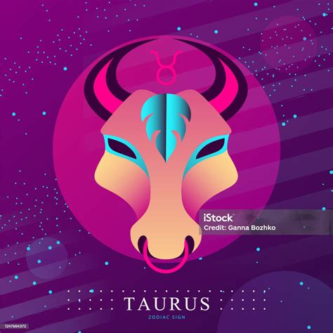 점성술 황소 자리 조디악 기호와 현대 마술 마술 카드 황소 머리 로고 디자인 그라데이션에 대한 스톡 벡터 아트 및 기타 이미지 그라데이션 꿈꾸기 달 하늘 Istock