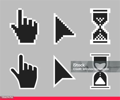 포인터 손 화살표 및 모래 시계 로드 시계 마우스 커서 아이콘 사인 그래픽 요소 플랫 스타일 디자인 벡터 일러스트레이션 세트 Hypertext Transfer