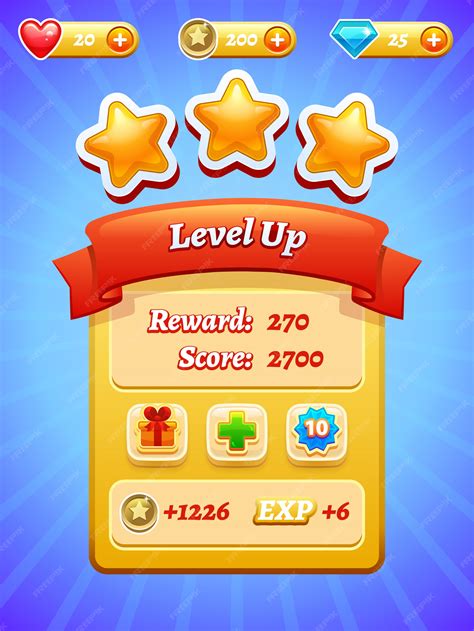 Premium Vector Game Ui Interface Design Stars Level Up Mobile Application