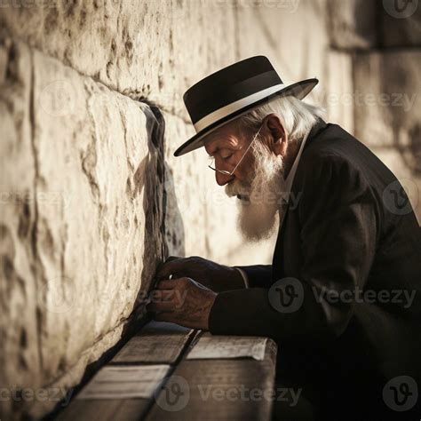 A Jewish Man Praying On The Western Wall In Jerusalem Generative Ai