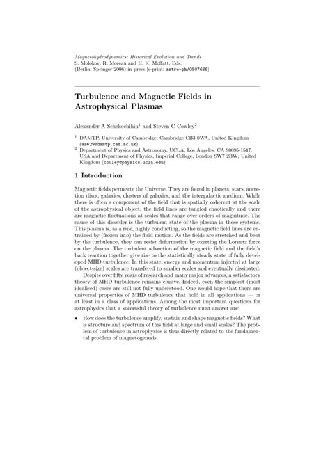 Pdf Turbulence And Magnetic Fields In Astrophysical Plasmas