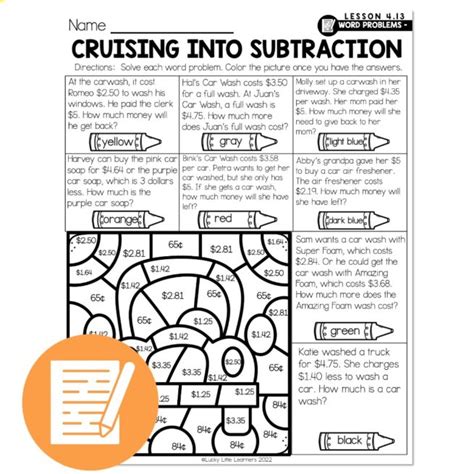 Lucky To Learn Math One Step Subtraction Money Word Problems Lesson