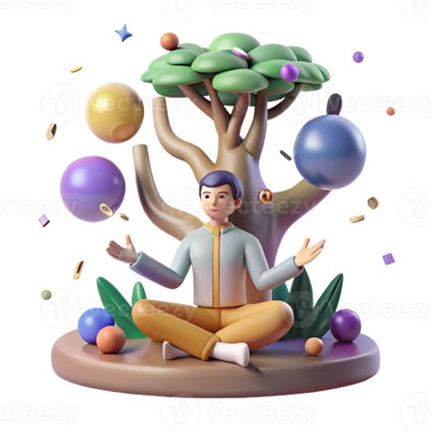 Beautiful Rustic Person Meditating Under Tree Isolated Element 60784898 Png