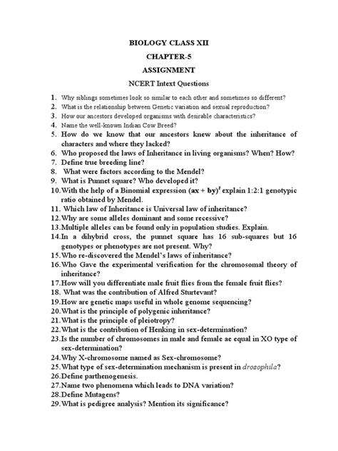 Ch 5 Principles Of Inheritance Assignment Pdf Allele Genetics