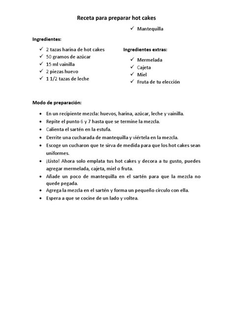 Receta Para Preparar Hot Cakes Pdf