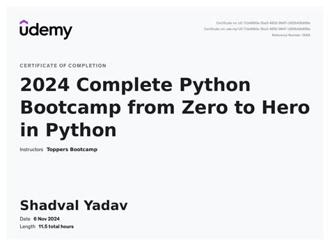 Shadval Yadav On Linkedin Python Learning Certification Pythonbootcamp Udemy Programming