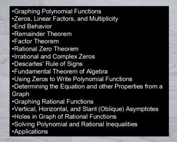 Polynomial And Rational Functions Assessment PreCalculus Unit 2 TPT