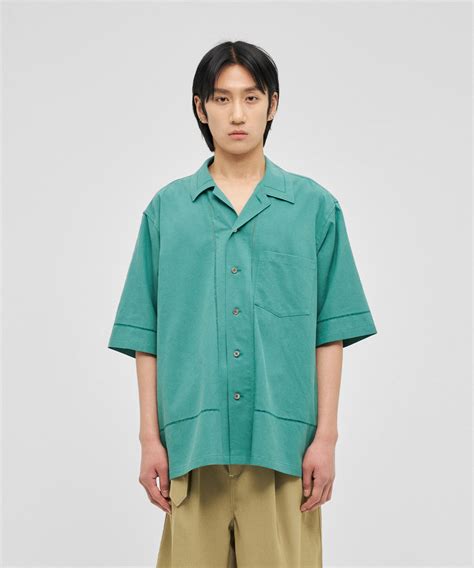 Embroidery Open Collar Shirt Jade Green