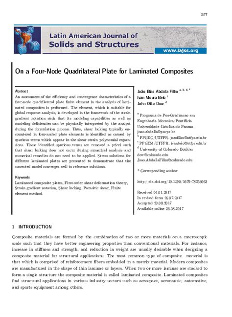 Pdf On A Four Node Quadrilateral Plate For Laminated Composites