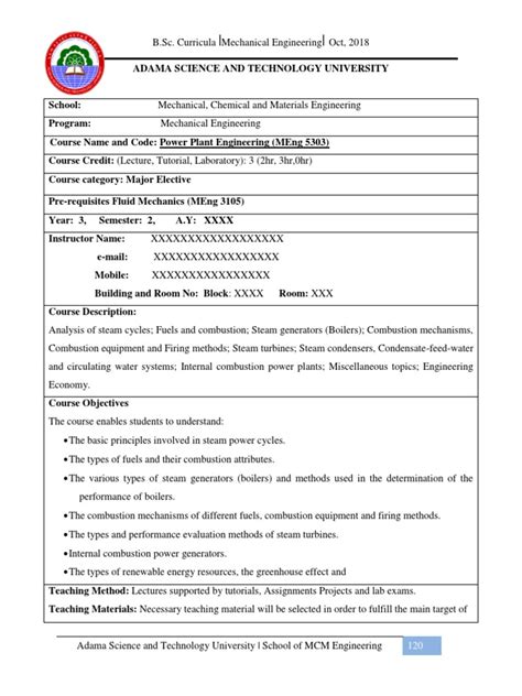 Power Plant Engineering Course Outline Pdf