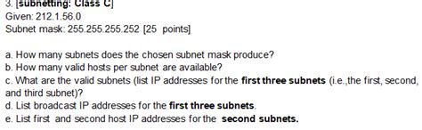 solved 3 subnetting class c] given 212 1 56 0 subnet