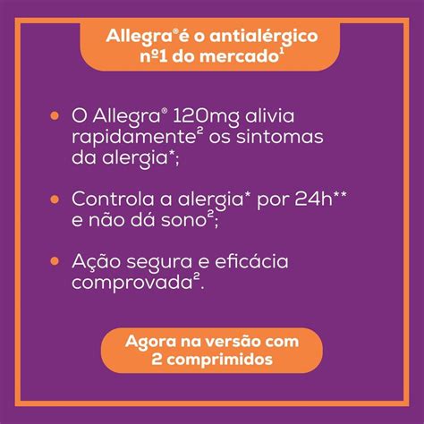 Antialérgico Allegra 120mg 2 Comprimidos Panvel Farmácias