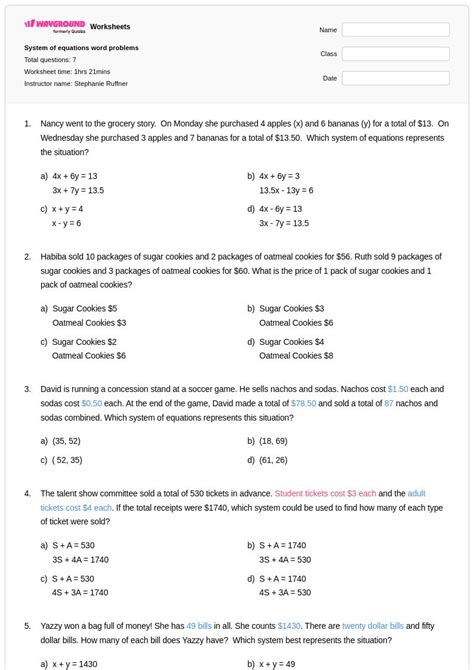 50 System Of Equations Word Problems Worksheets On Wayground Free