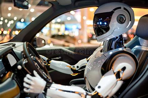 Robot Driving A Car Showcasing Advanced Ai Technology And Autonomous Driving In A Modern