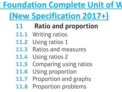 Gcse Foundation Unit 11 Ratio And Proportion Teaching Resources