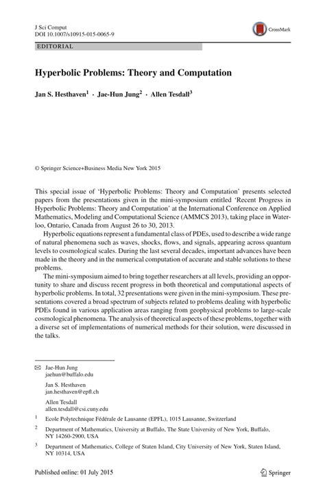 Pdf Hyperbolic Problems Theory And Computation