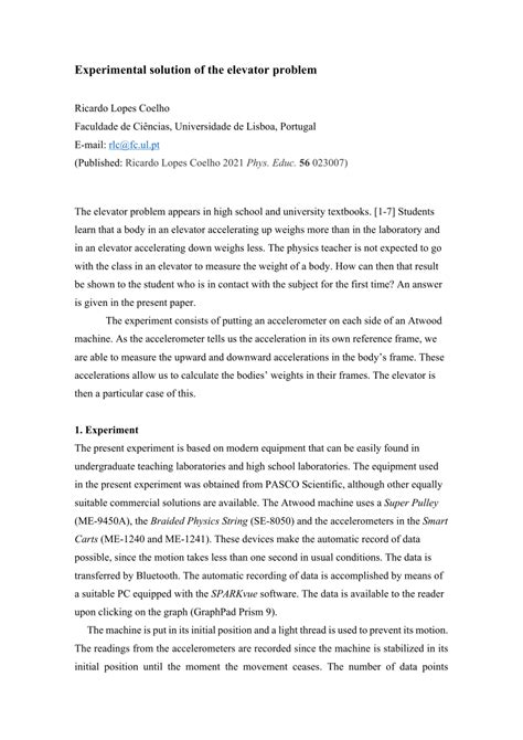 Pdf The Experimental Solution Of The Elevator Problem