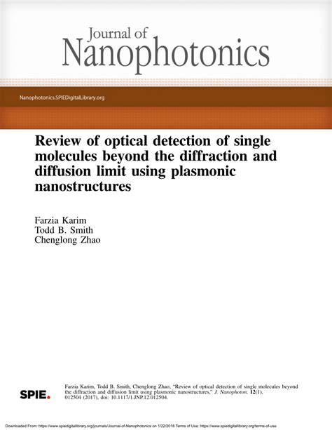 Pdf Review Of Optical Detection Of Single Molecules Beyond The Diffraction And Diffusion Limit