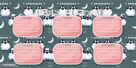 만화 스타일의 일일 계획 개념 별이 있는 추상적인 화려한 밤 배경에 귀여운 졸린 양들이 있는 주간 할 일 목록 앱 웹사이트 프레젠테이션 또는 디자인을 위한 현대적인 창의적인