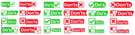 Set Collections Dos And Donts Icon Check Mark And Cross Sign Thumbs