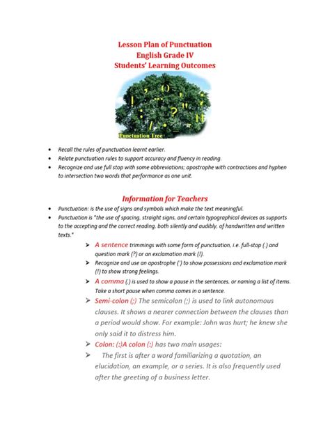 Lesson Plan Of Punctuation Pdf Punctuation Comma