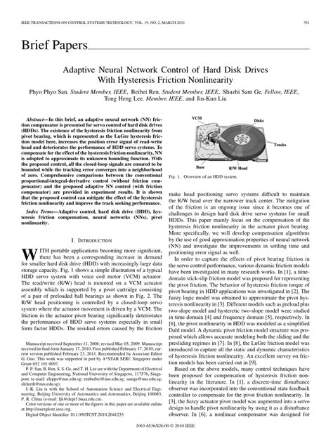 Pdf Adaptive Neural Network Control Of Hard Disk Drives With Hysteresis Friction Nonlinearity