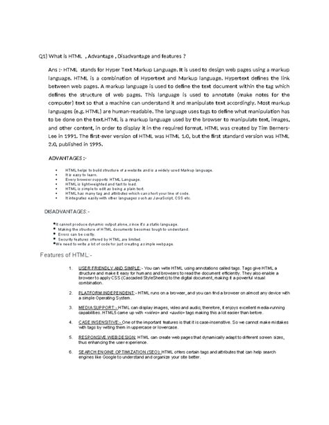 Internal Notes For Bca Sem 3 Q1 What Is HTML Advantage