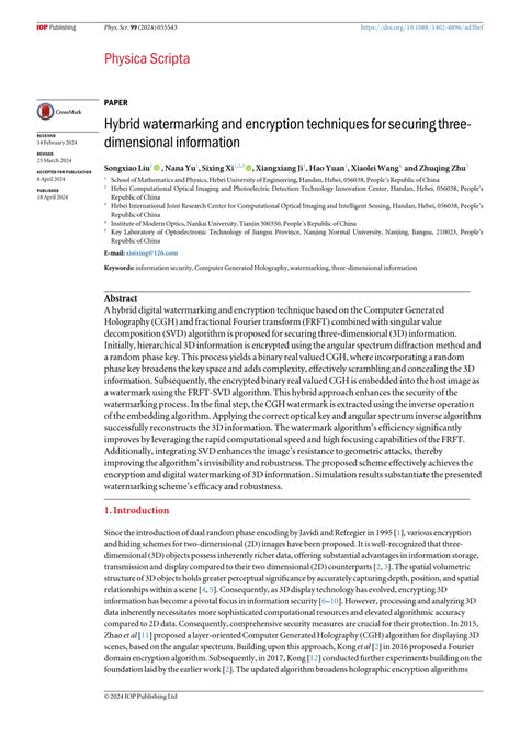 Hybrid Watermarking And Encryption Techniques For Securing Three Dimensional Information