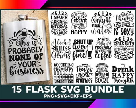 Flask Svg Bundle Alcohol Quotes Svg Drinking Quotes Svg Etsy