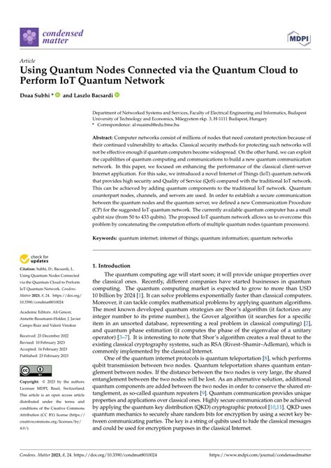 Pdf Using Quantum Nodes Connected Via The Quantum Cloud To Perform Iot Quantum Network