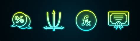 세트 할인 백분율 태그 그래프 일정 차트 다이어그램 함수 수학 기호 및 인증서 템플릿을 설정합니다 빛나는 네온 아이콘 벡터 가격에 대한 스톡 벡터 아트 및 기타 이미지