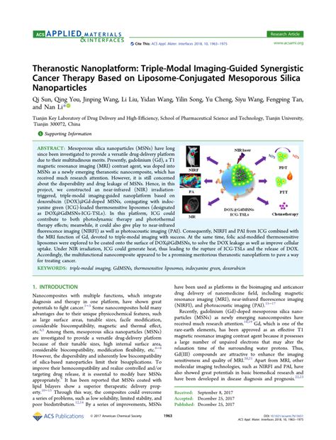 Pdf A Theranostic Nanoplatform Triple Model Imaging Guided Synergistic Cancer Therapy Based