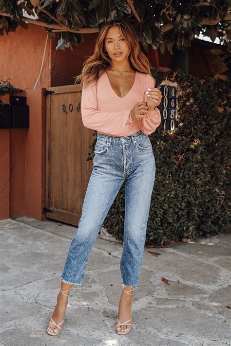 Cute Blush Bodysuit V Neck Bodysuit Balloon Sleeve Bodysuit Lulus
