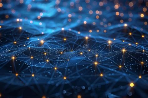 Photograph Abstract Dark Blue Background With Glowing Connections And Nodes Representing