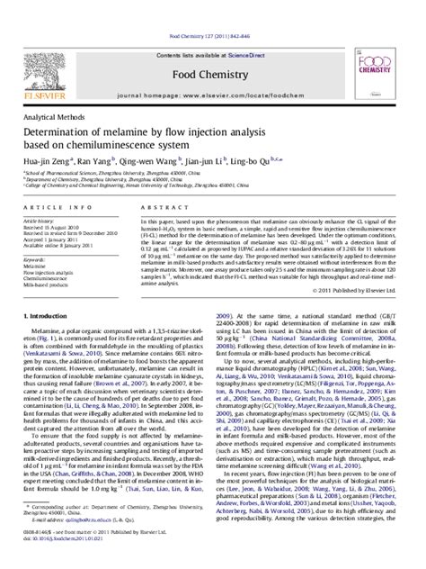 Pdf Determination Of Melamine By Flow Injection Analysis Based On