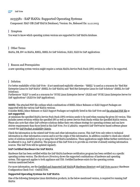 Sap Hana Supported Operating Systems Download Free Pdf Information Technology System Software